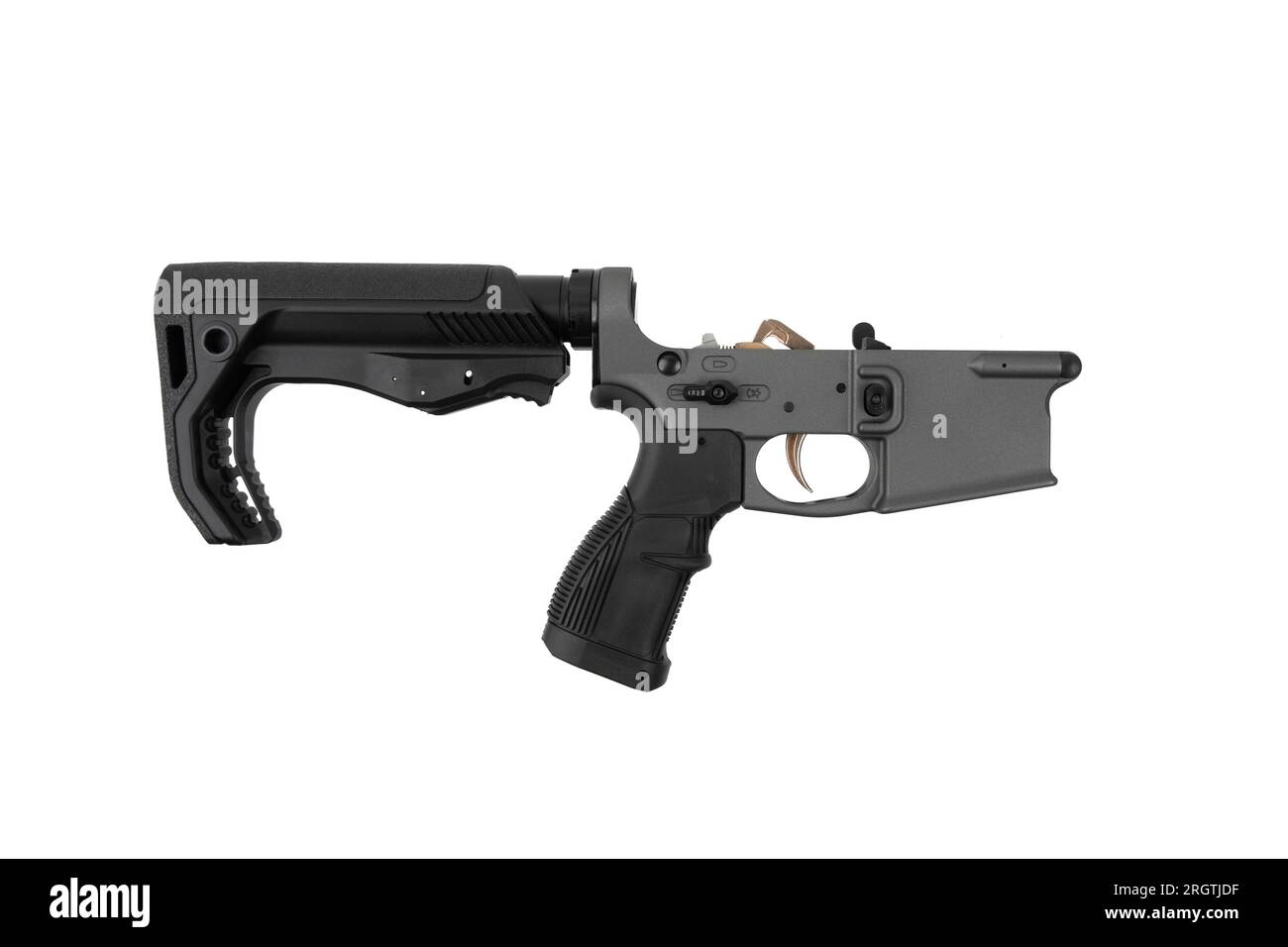 AR15 lower receiver iand buffer spring. Bottom half of a modern assault ...