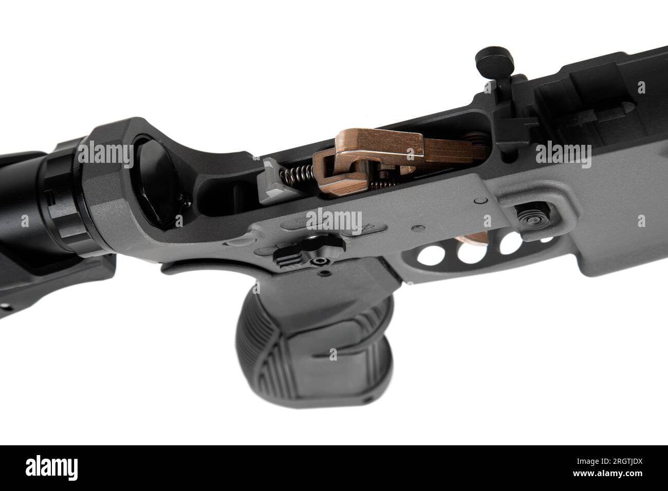 AR15 lower receiver iand buffer spring. Bottom half of a modern assault ...