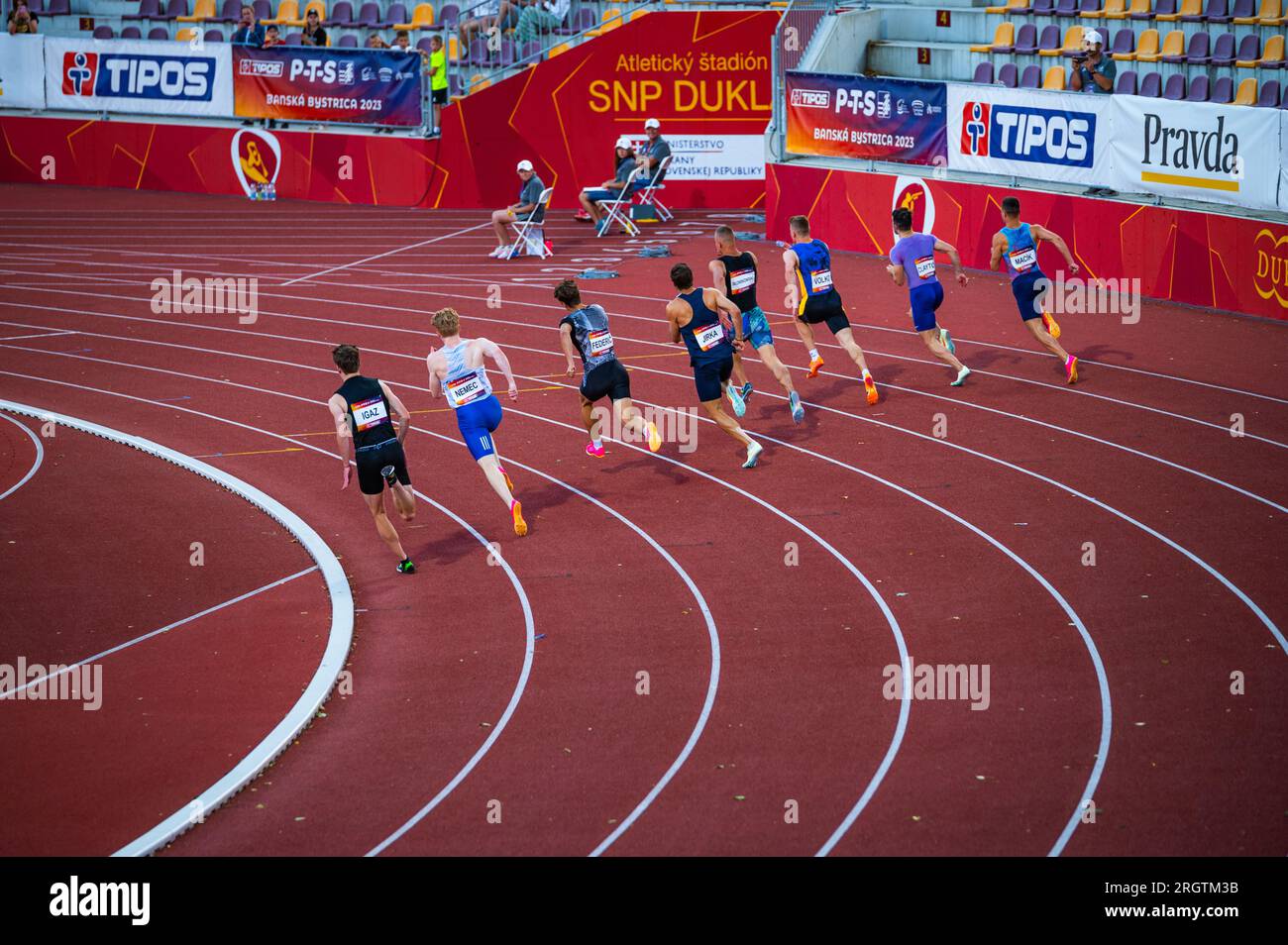 OSTRAVA, CZECHIA, JUNE 27, 2023: Male Sprinters Navigate the 200m Race ...