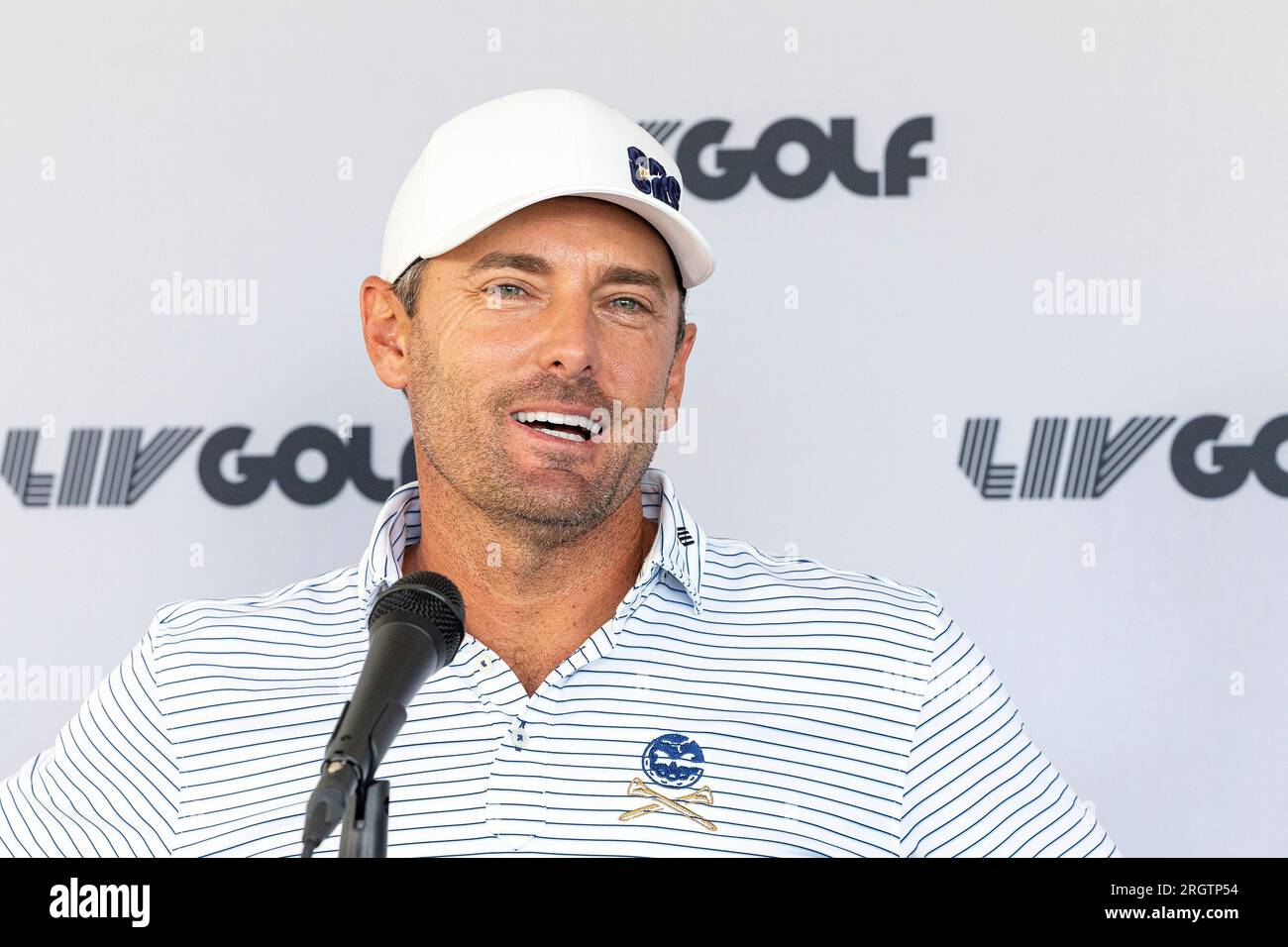 Charles Howell III of Crushers GC speaks to the media after the first ...