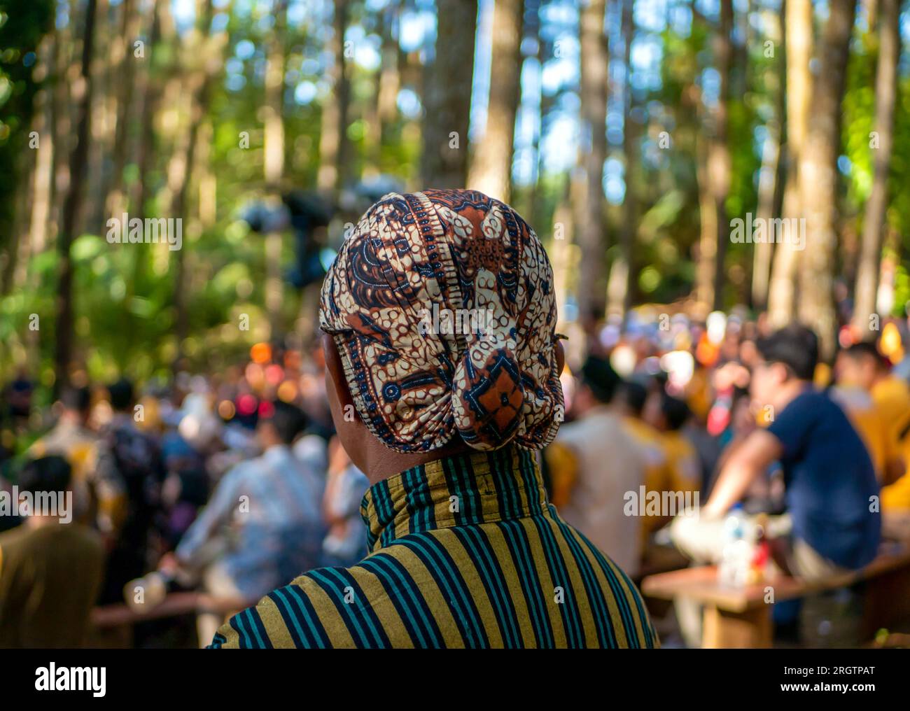 A colorful Blangkon, a traditional Javanese headgear worn by men and ...
