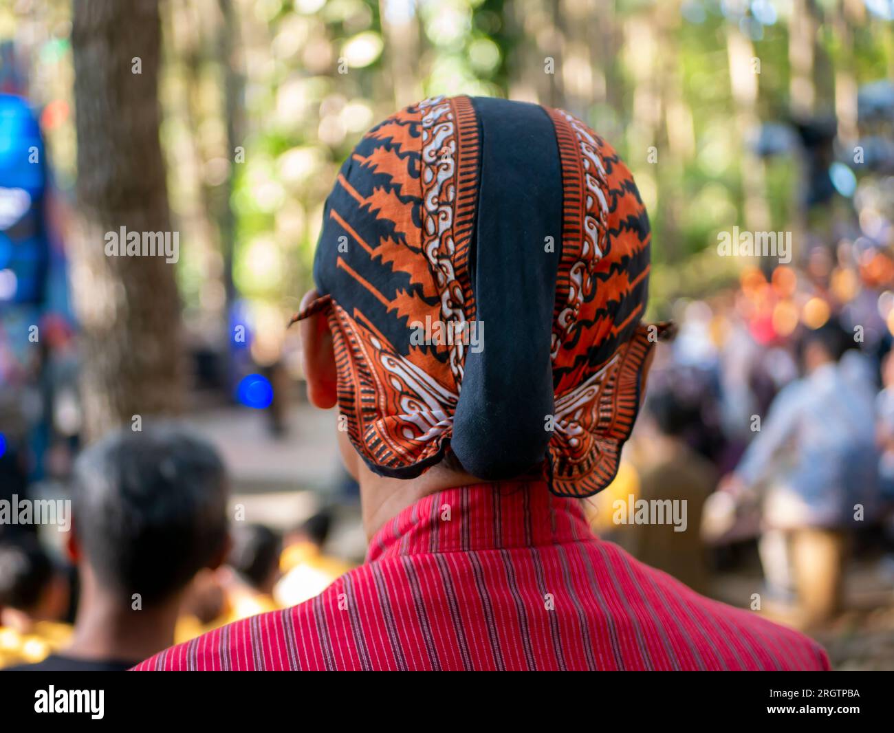 A colorful Blangkon, a traditional Javanese headgear worn by men and ...