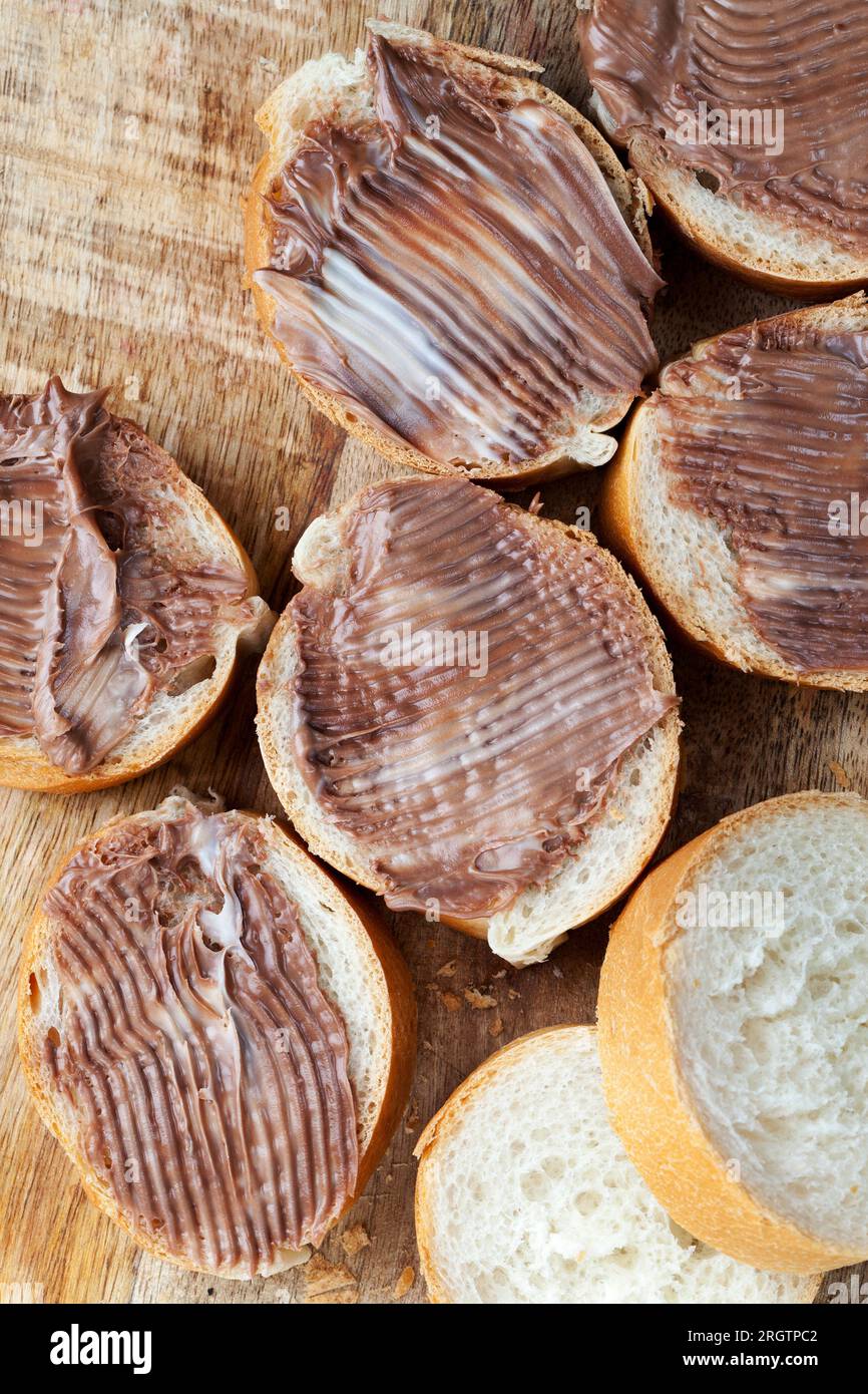 natural cocoa chocolate paste during Breakfast with baguette, soft ...