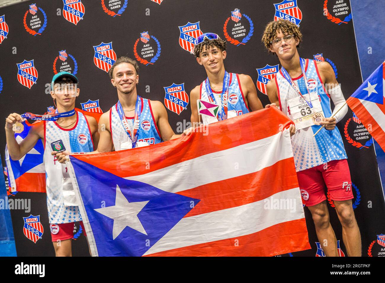 August 4, 2023: A team representing Puerto Rico celebrates its seventh ...