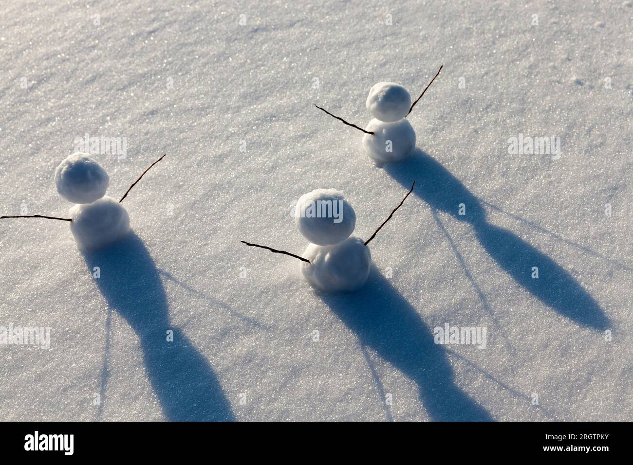 three little snowman in the winter season, the snowman is made of ...
