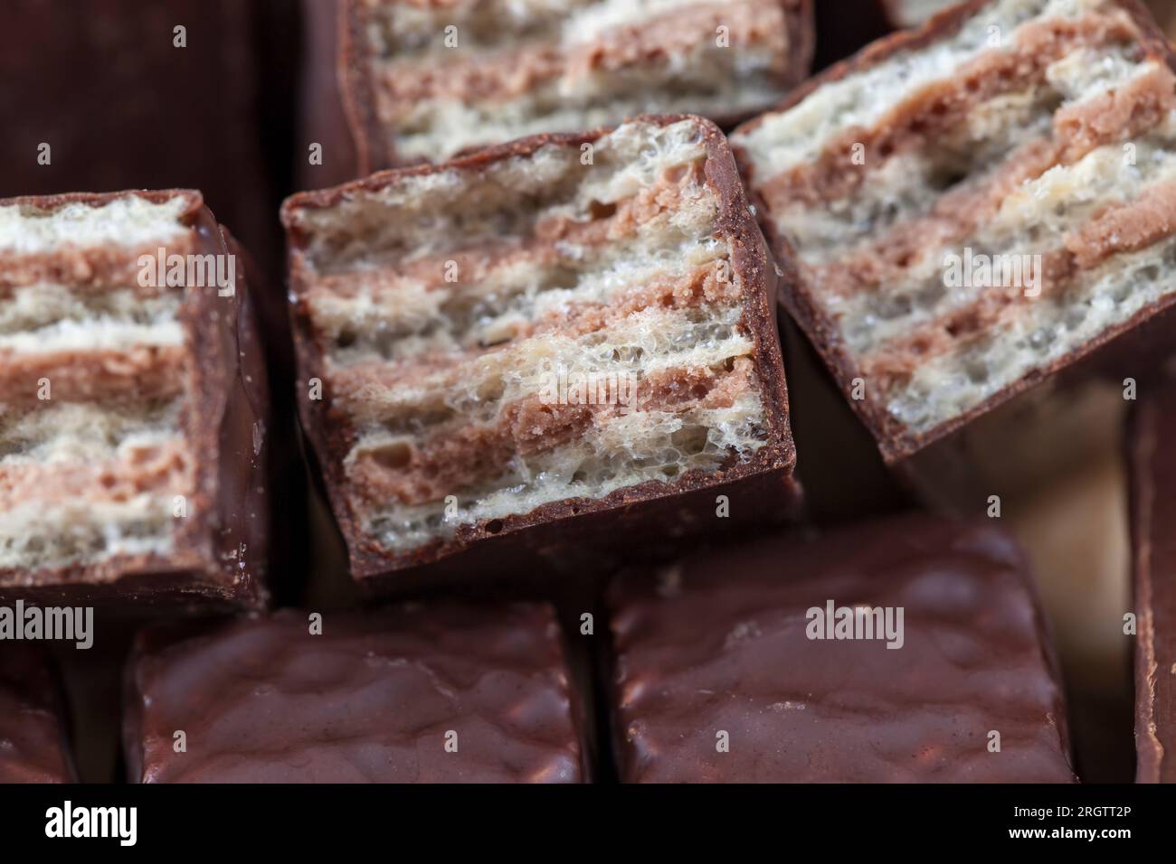 crispy waffles with chocolate filling and covered with chocolate ...