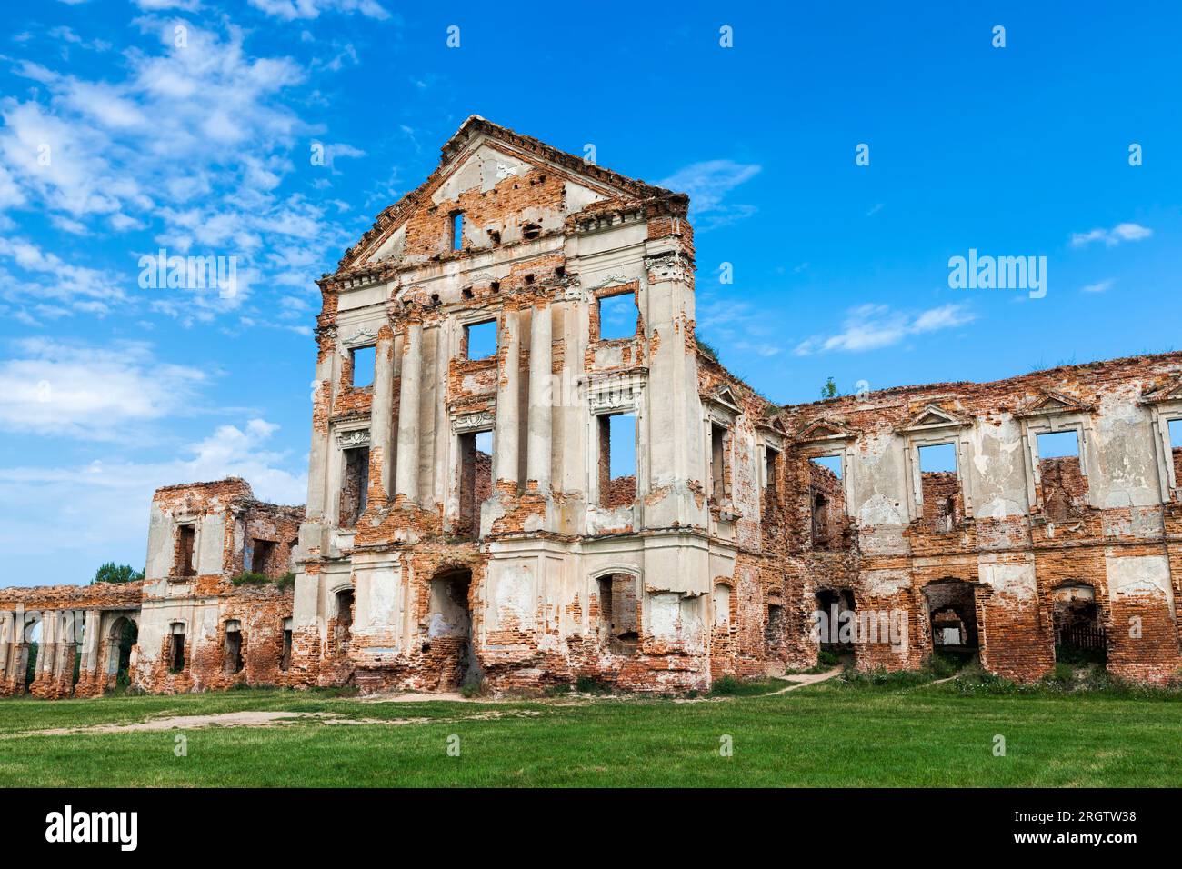 abandoned ruins of an ancient fortress made of red brick, the castle ...