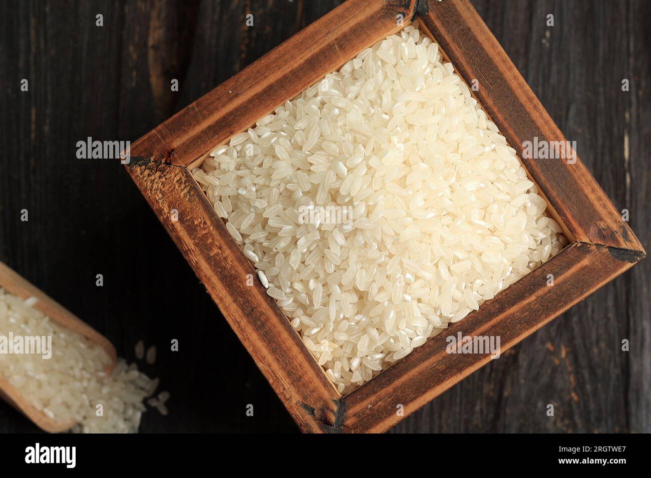 Close Up Top View Japanese Rice on Japan Traditional Wooden Box Stock ...