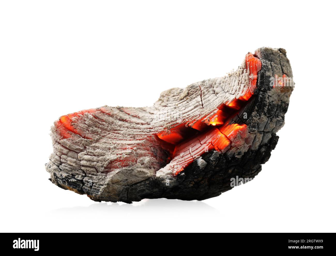 Piece of smoldering coal on white background Stock Photo - Alamy
