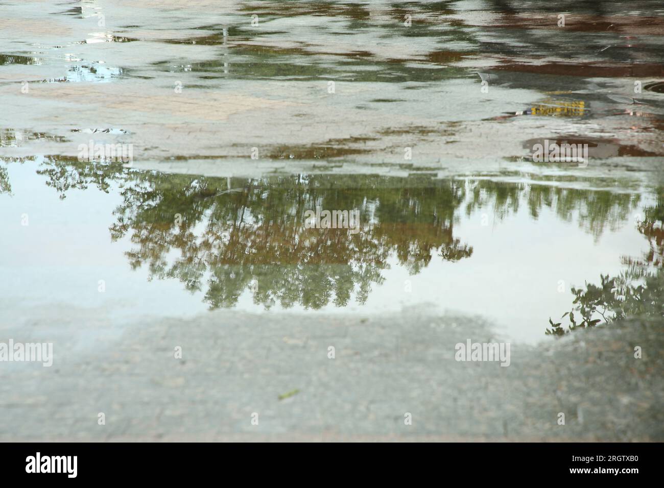 Puddles on an asphalt hi-res stock photography and images - Alamy