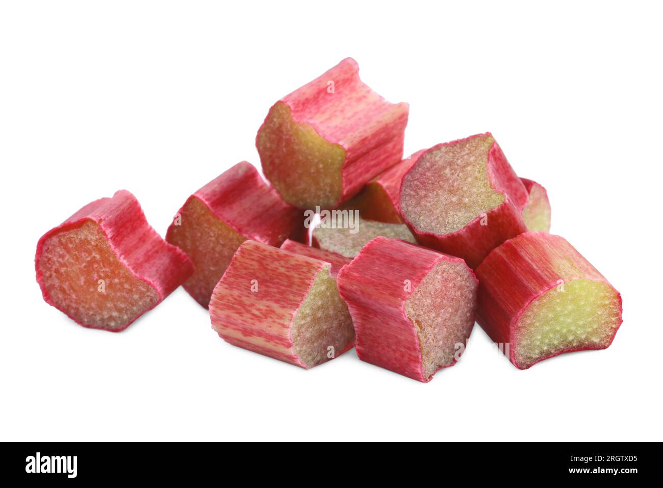 Pieces of ripe rhubarb isolated on white Stock Photo - Alamy