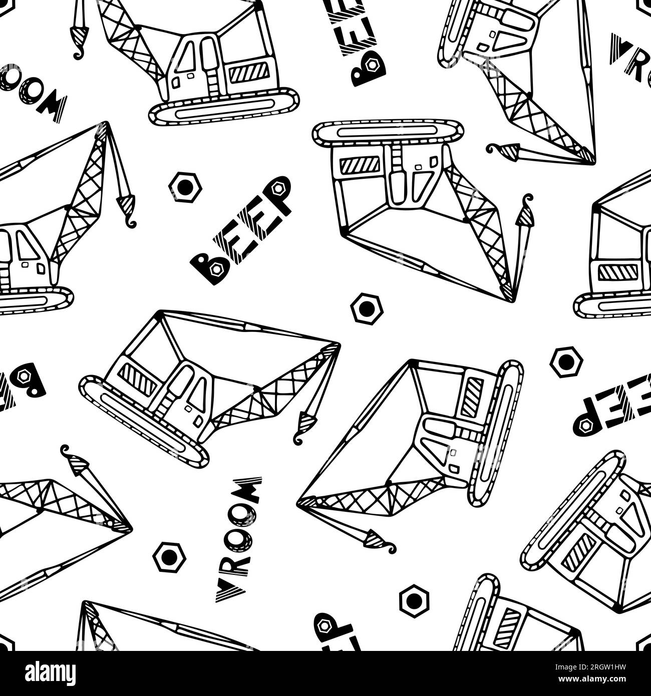 Construction machinery seamless pattern. Doodle vector illustration for ...