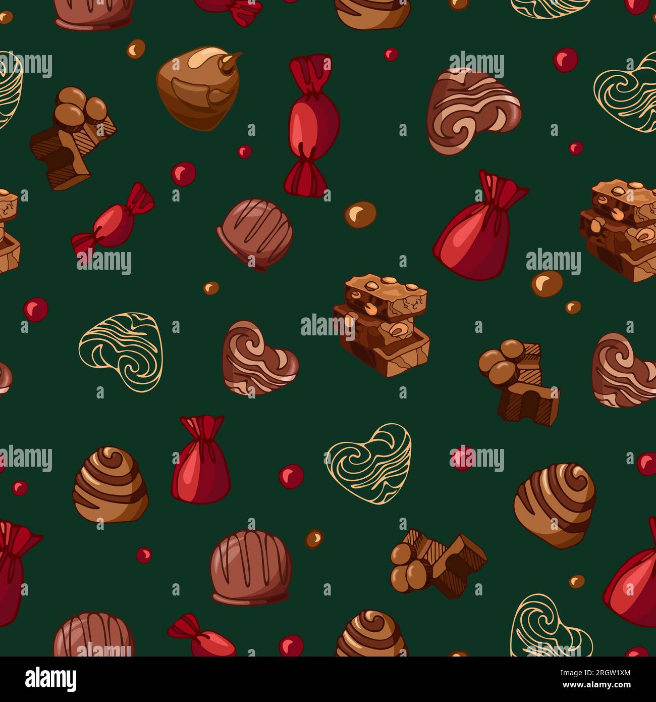 Seamless vector Christmas pattern of bright tasty pieces milk chocolate ...