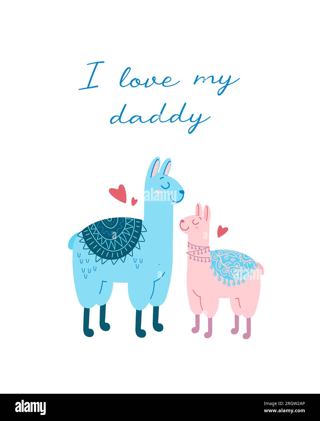 Cute vector illustration. Small and large llamas. Kid with dad. Love ...