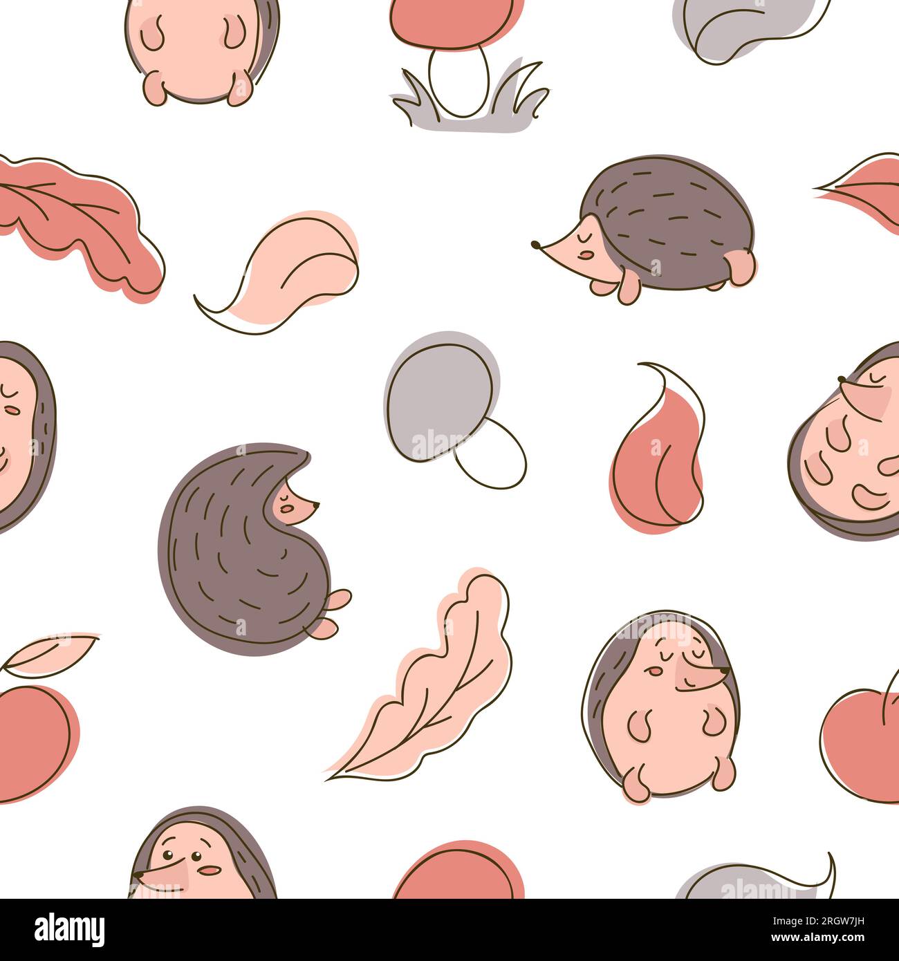 Cute seamless autumn pattern with hedgehogs, leaves, apple and ...