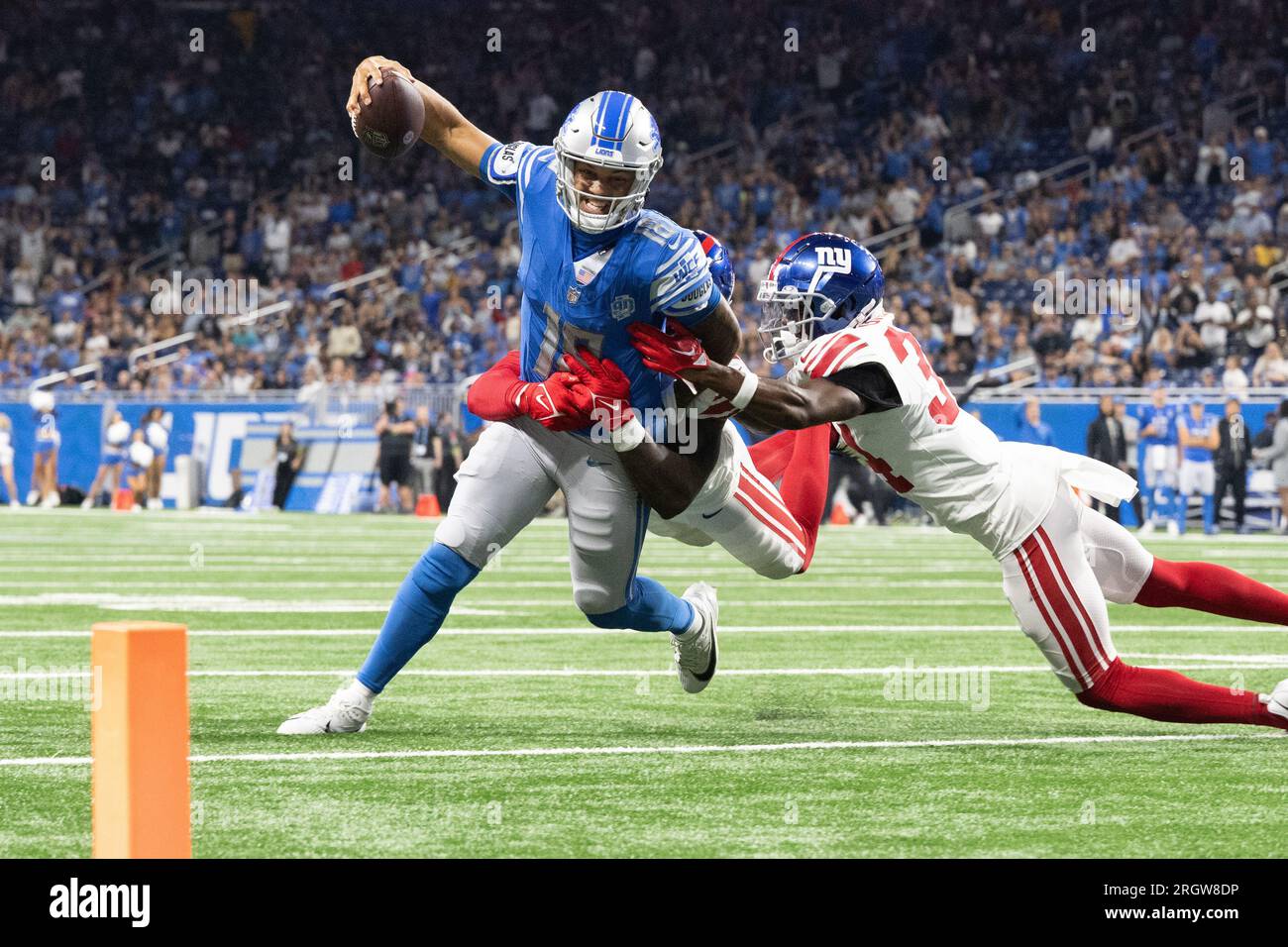 DETROIT, MI - AUGUST 11: Detroit Lions QB Adrian Martinez (18) gets ...
