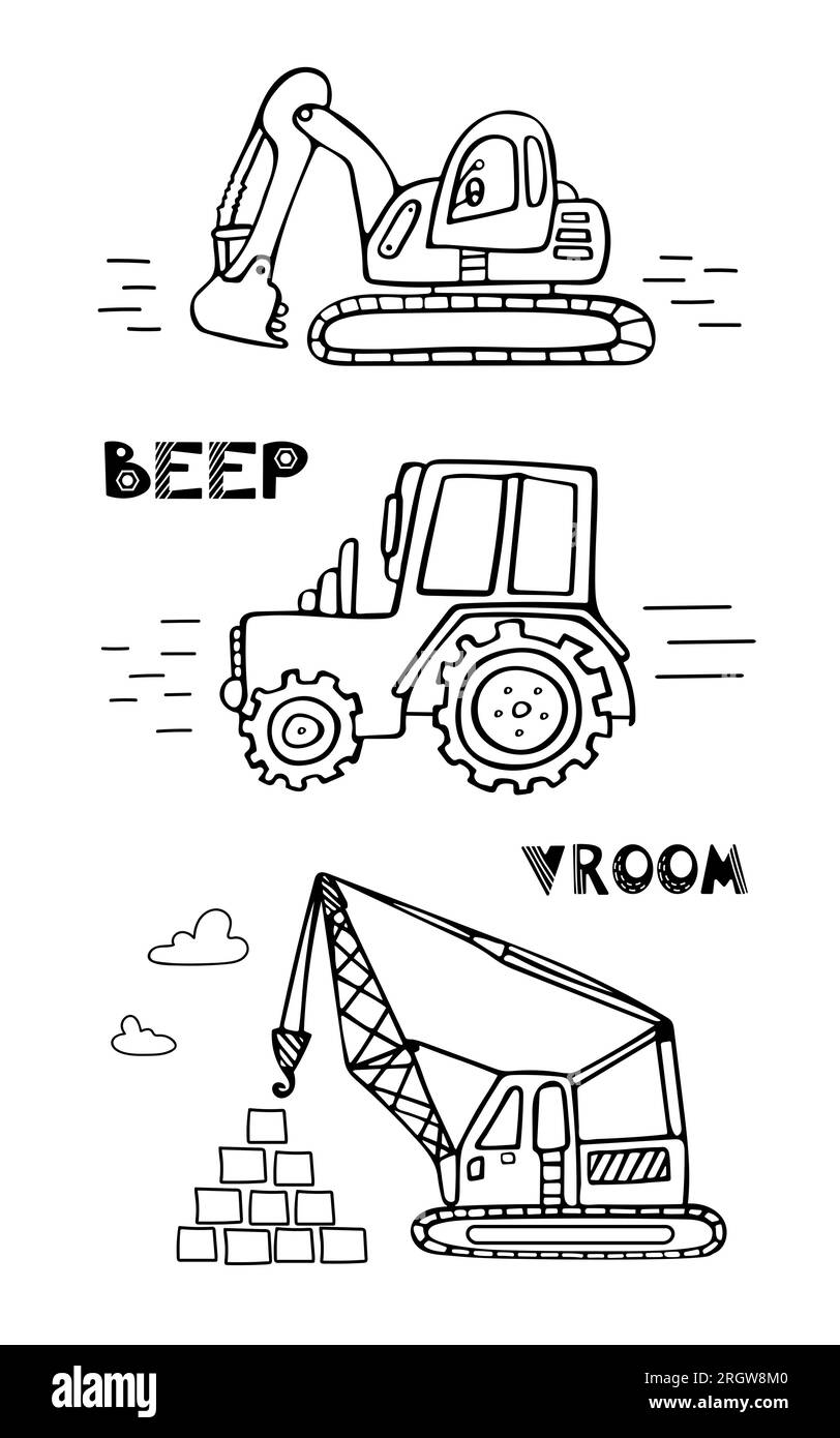 Children s set of construction equipment. Doodle illustration for boys ...