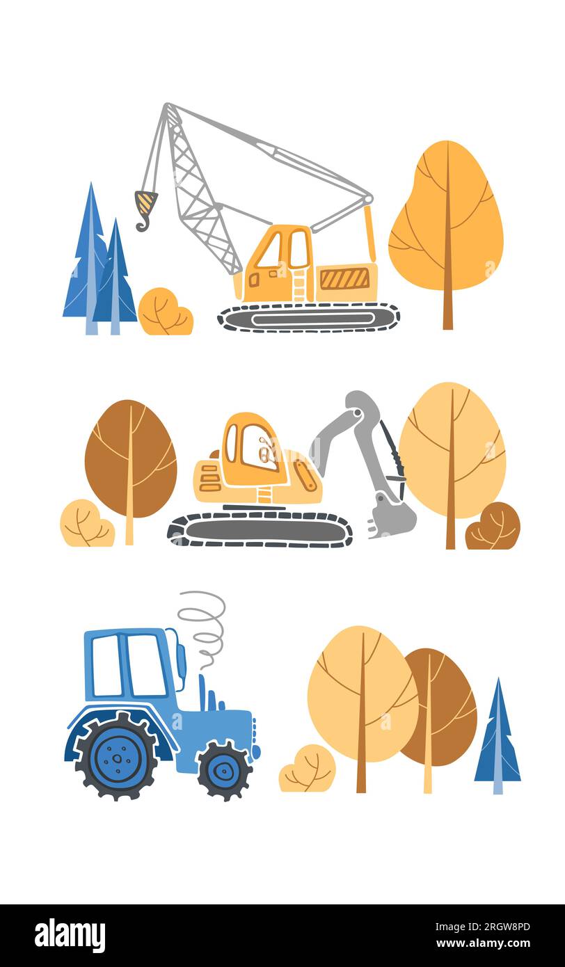 Childrens set of construction equipment. Cartoon illustration for boys ...