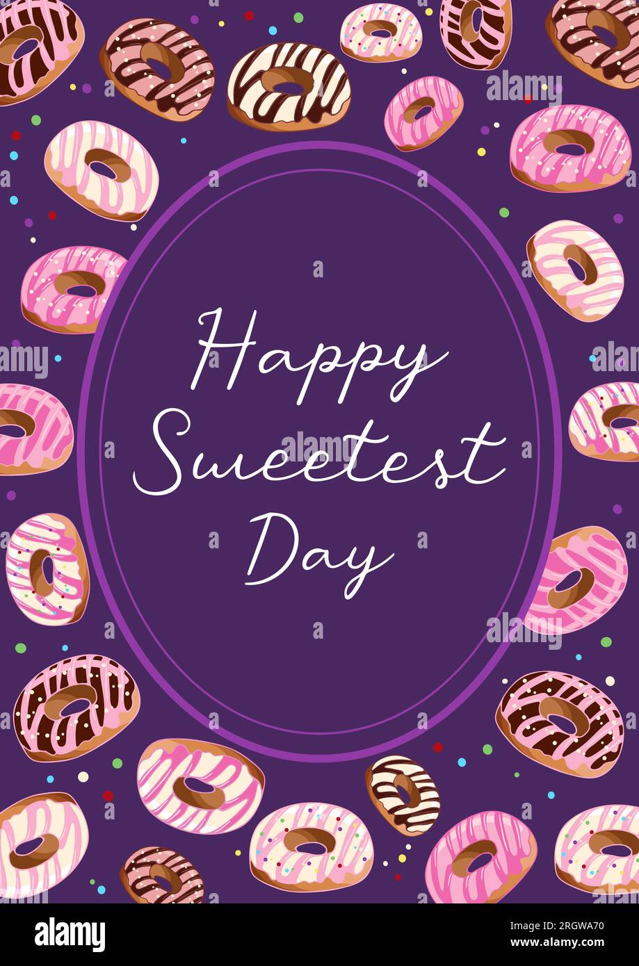 Vintage Vector illustration. Oval frame with donuts on a violet ...