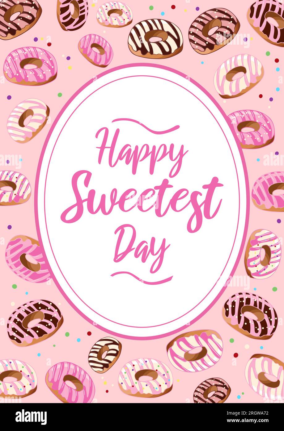 Vintage Vector illustration. Oval frame with donuts on a pink ...