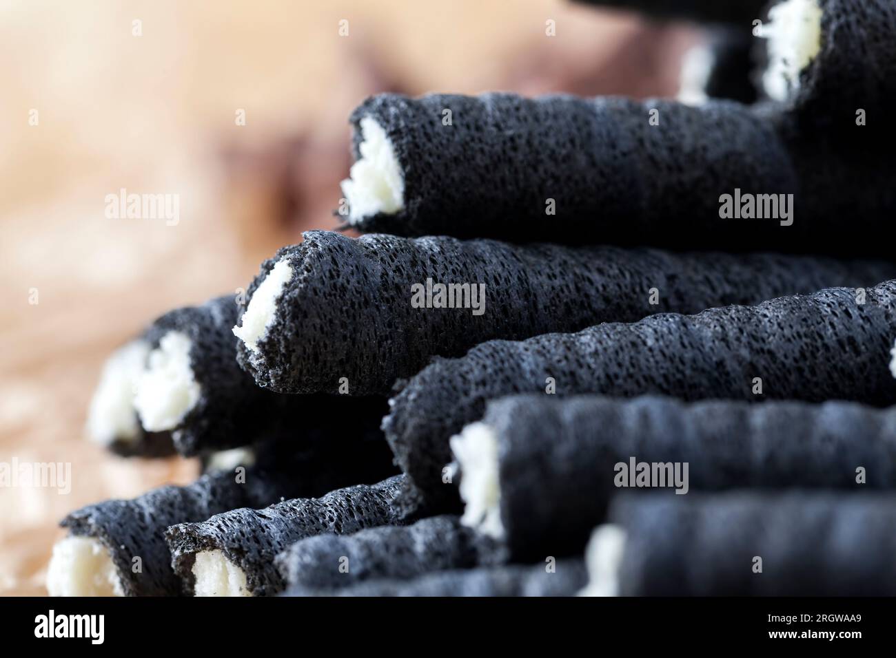 black sweet waffles made from wheat flour and the addition of activated ...