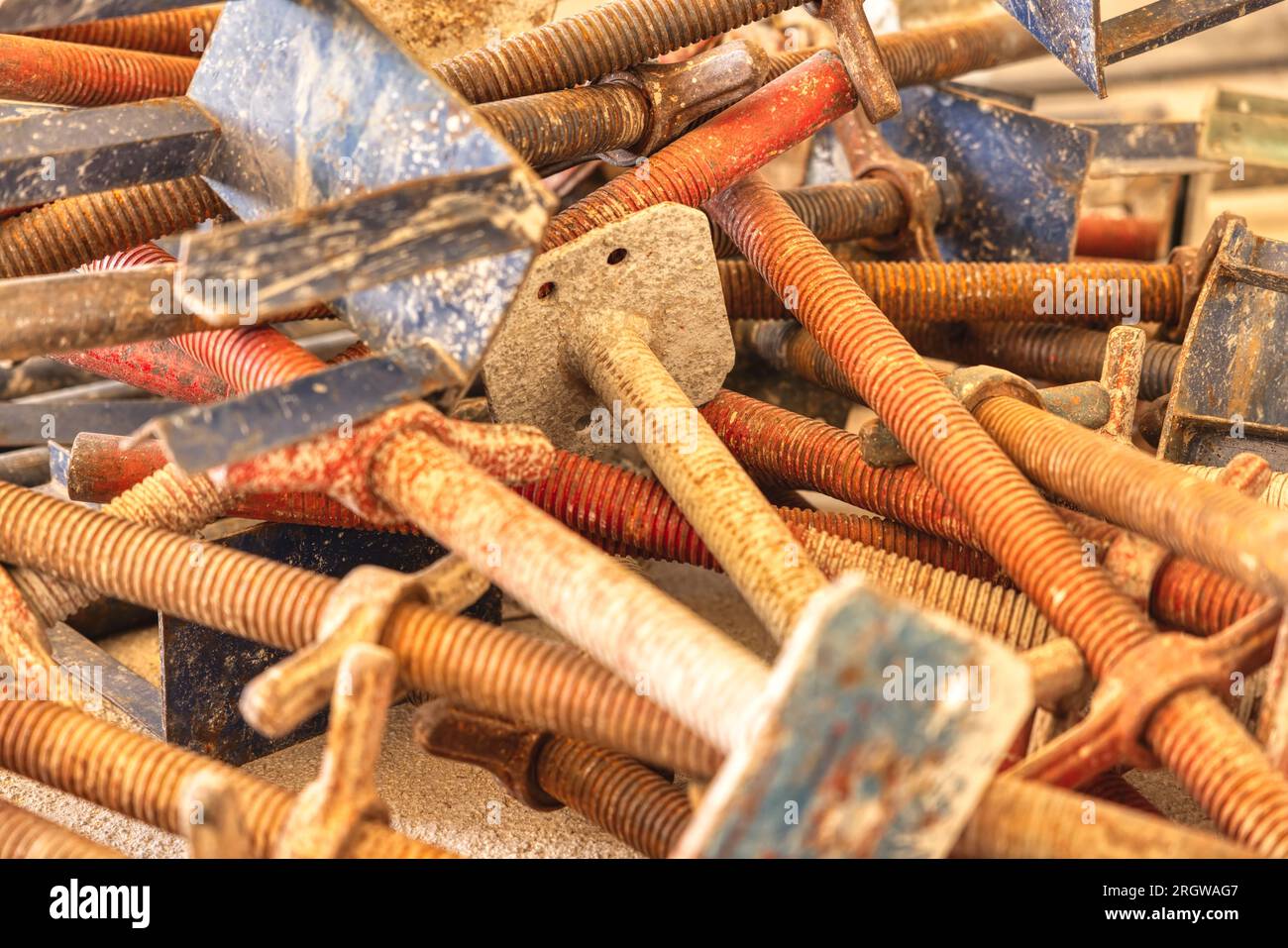 components for scaffolding, fasteners, screws, connections in a pile ...