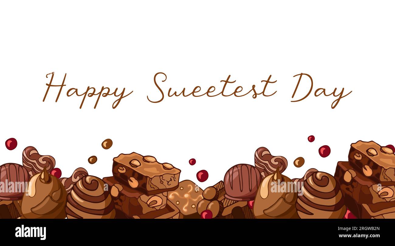 Vintage horizontal white banner border with pieces of milk chocolate ...