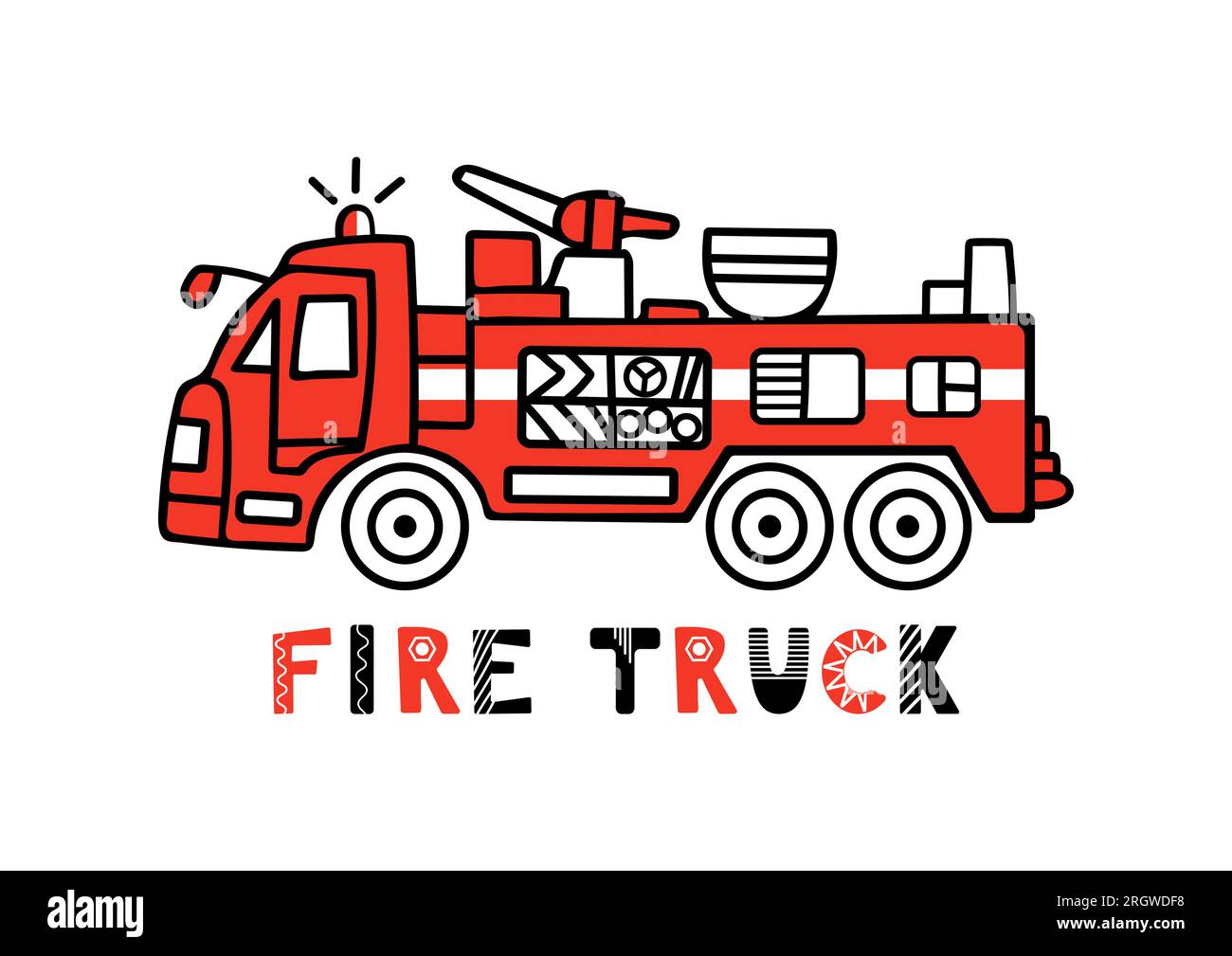 Fire truck is in a hurry to help. Cute childrens illustration in ...