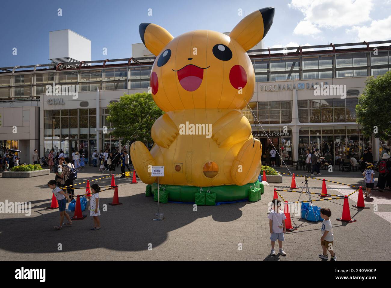 Yokohama, Japan. 11th Aug, 2023. Pikachu air balloon seen in front of ...
