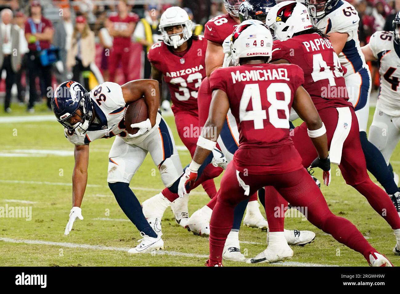 Denver Broncos running back Jaleel McLaughlin (38) runs for a touchdown ...