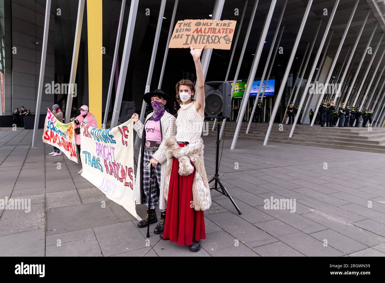 Melbourne, Australia, 12 August, 2023. Pride protesters outside of the ...
