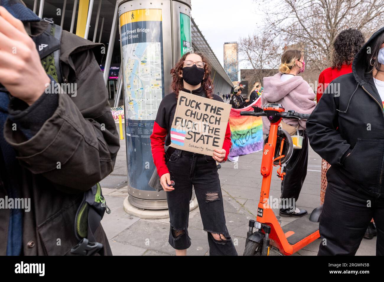 Melbourne, Australia, 12 August, 2023. A pro LGBT protester with an ...