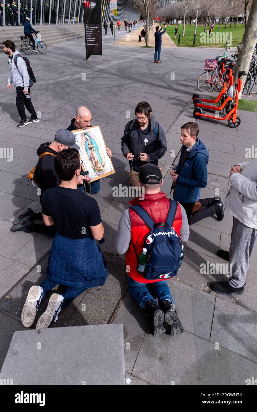 Melbourne, Australia, 12 August, 2023. A group of Christian protests ...