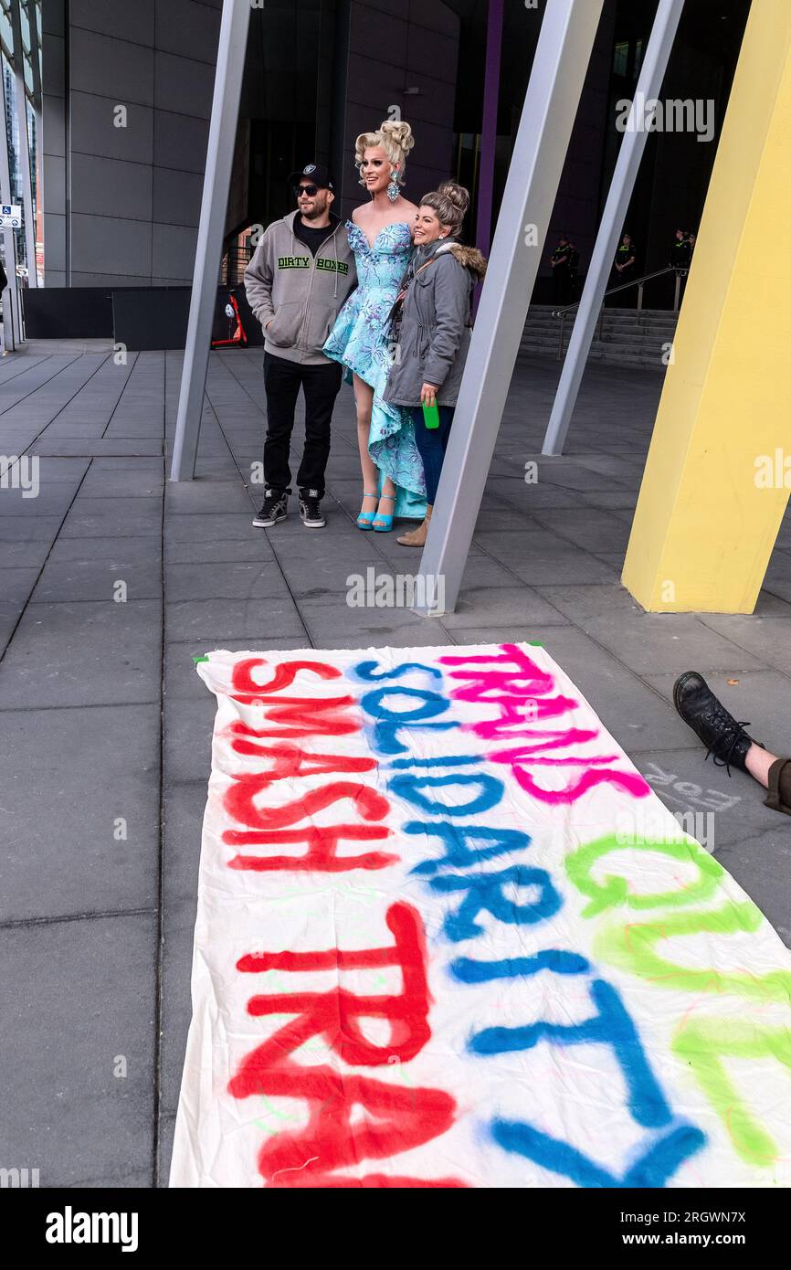 Melbourne, Australia, 12 August, 2023. A drag queen poses for photos ...