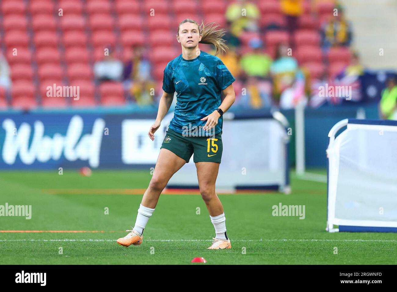 Clare Hunt #15 of Australia during the pre-game warmup ahead of the ...