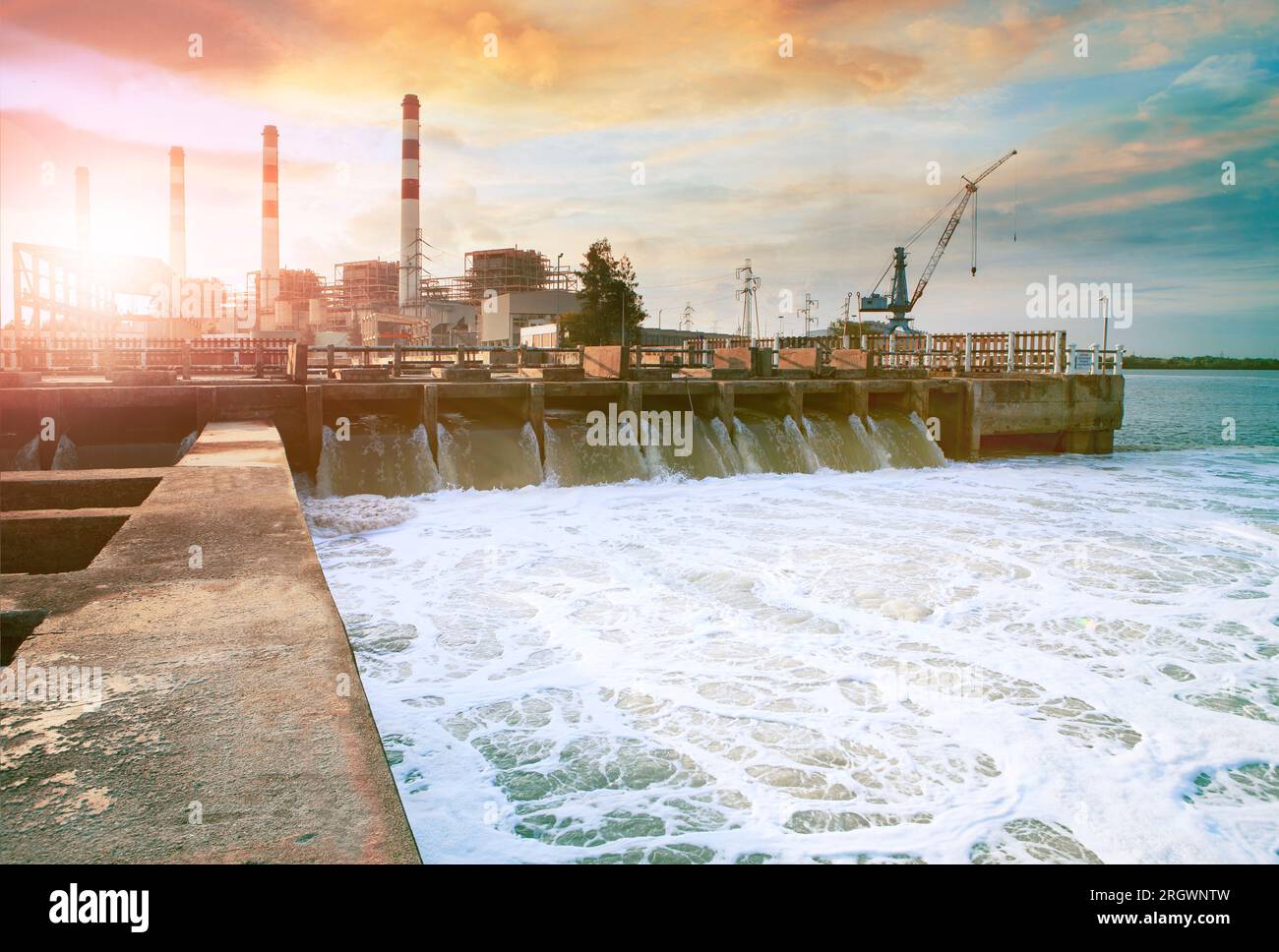 beautiful landscape of thermal electric generator plant beside river ...