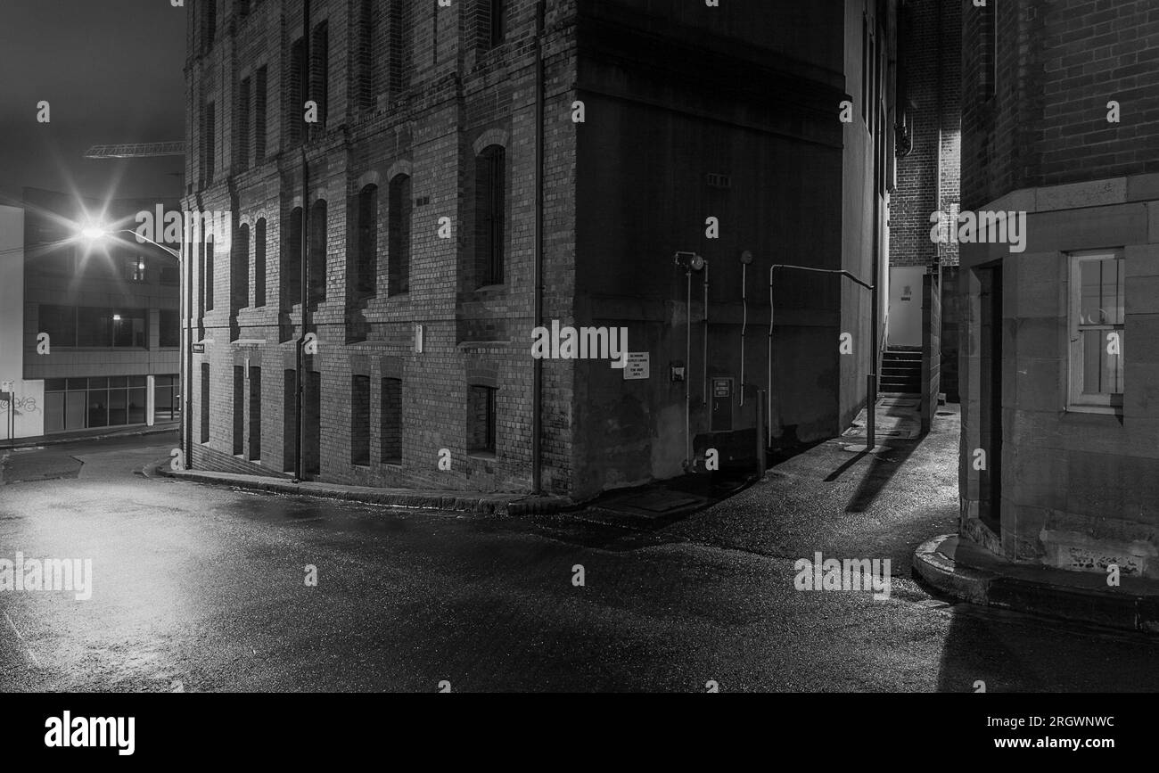 A night view of Windmill Street in The Rocks in Sydney, NSW, Australia ...