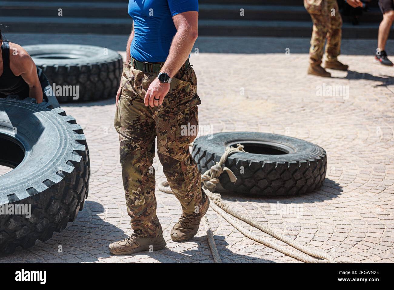 Military Training: Fitness Workout and Activities with Huge Truck Tires ...