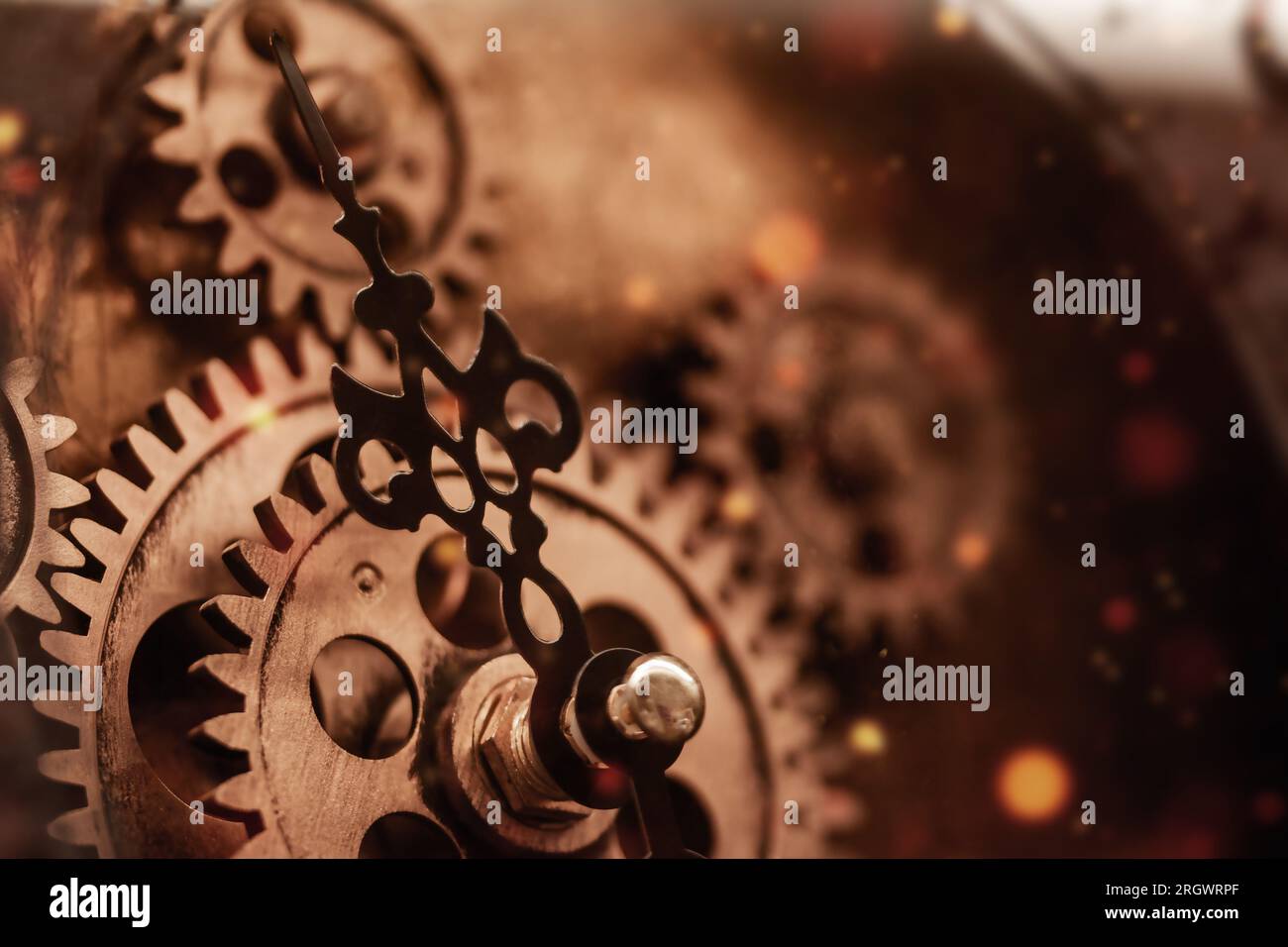 Dark magical clock face with gold and metal gears. Steampunk style ...