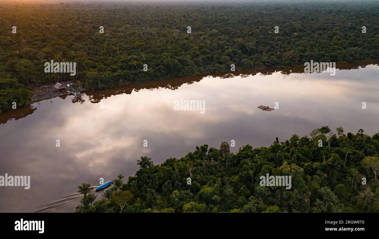 AMAZON RIVERS, SURROUNDED BY DENSE JUNGLE, THE MEANDERS ARE OBSERVED ...