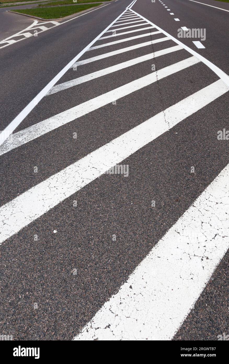 painted with white paint automobile road markings, paved road with ...