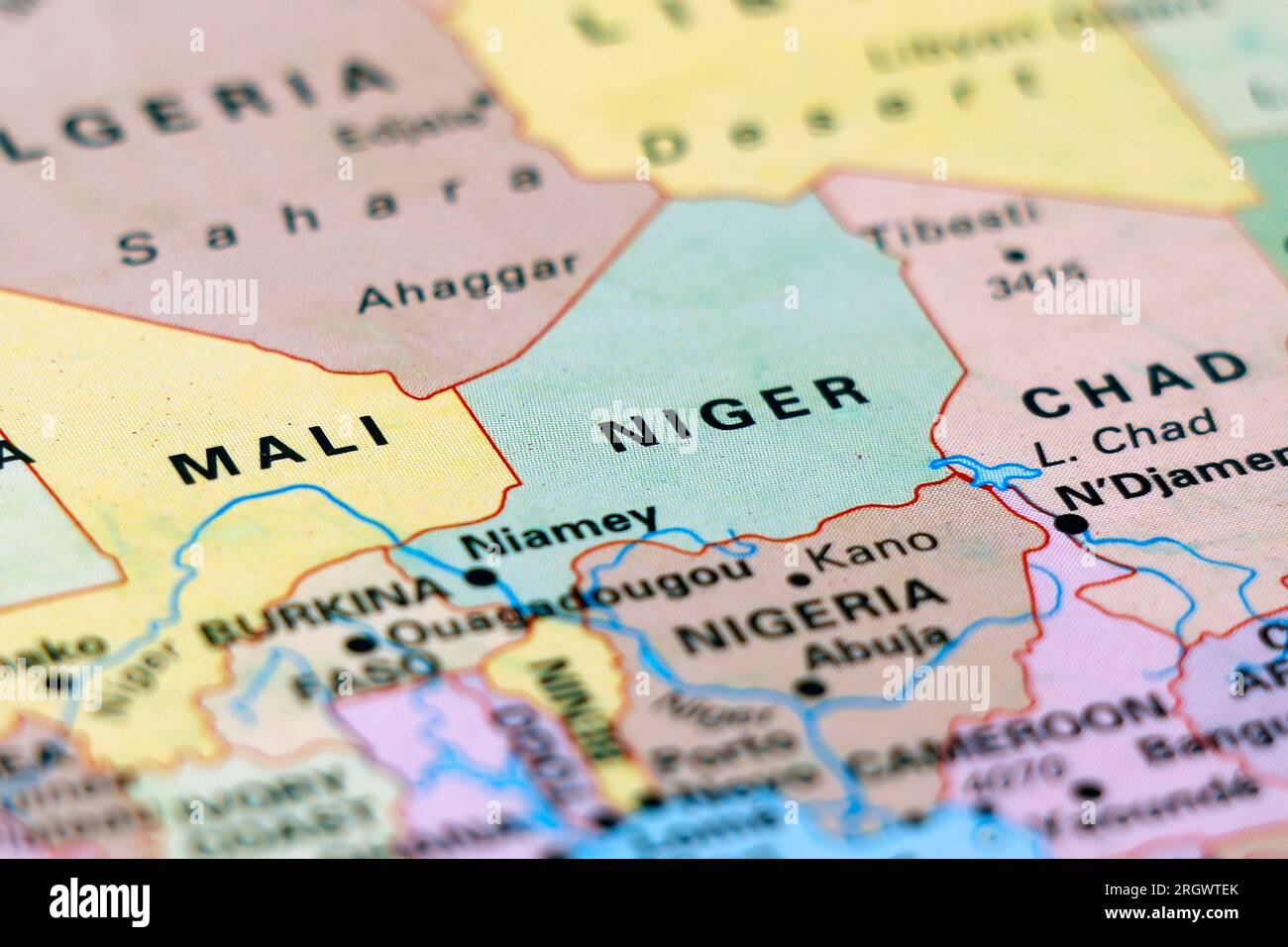 Niger and capital city Niamey in focus, officially Republic of Niger, country in West Africa ...