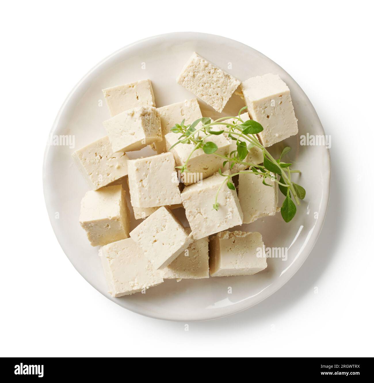 plate of tofu cheese cubes isolated on white background, top view Stock ...