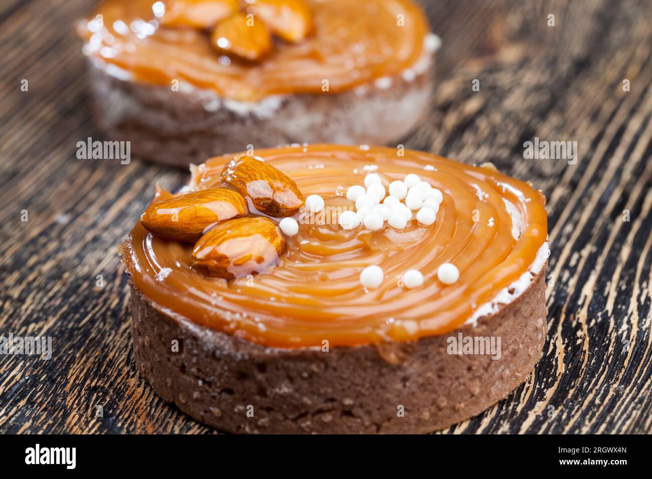 tartlet with caramel and cream filling, shortbread dough tartlets with ...
