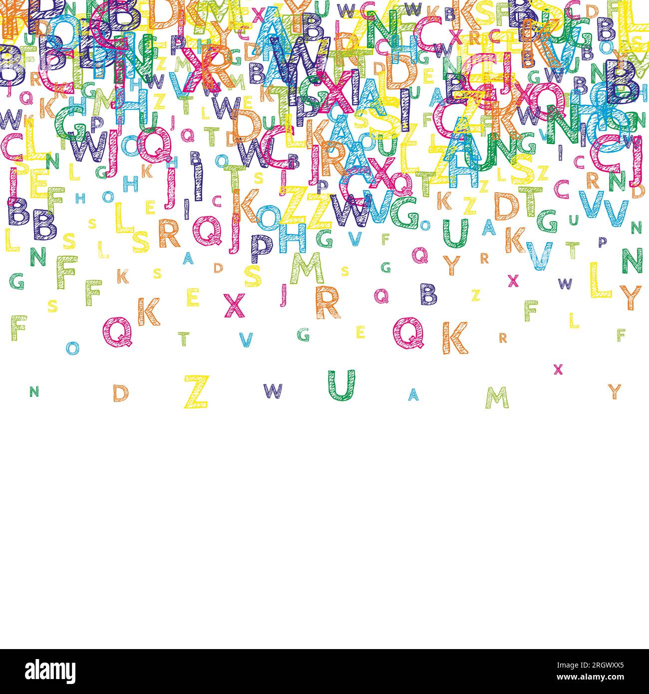 Falling letters of English language. Bright handdrawn flying words of ...