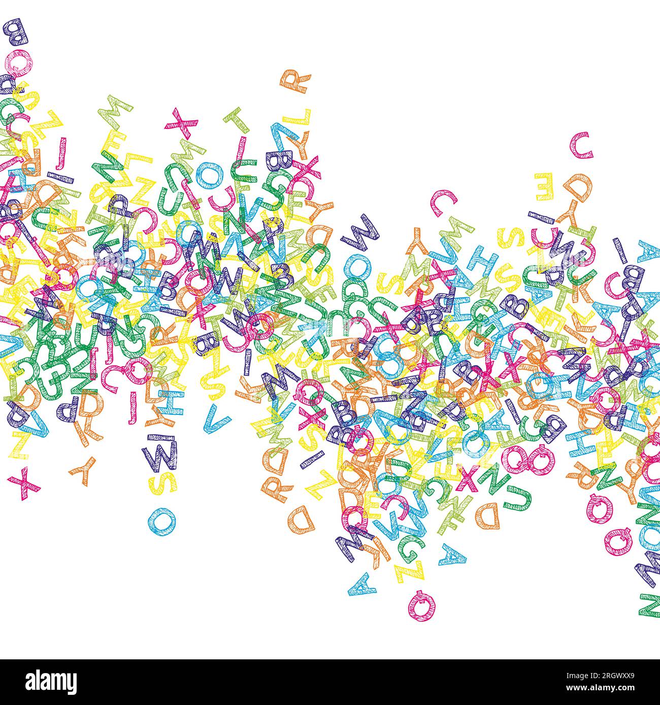 Falling letters of English language. Colorful sketch flying words of ...