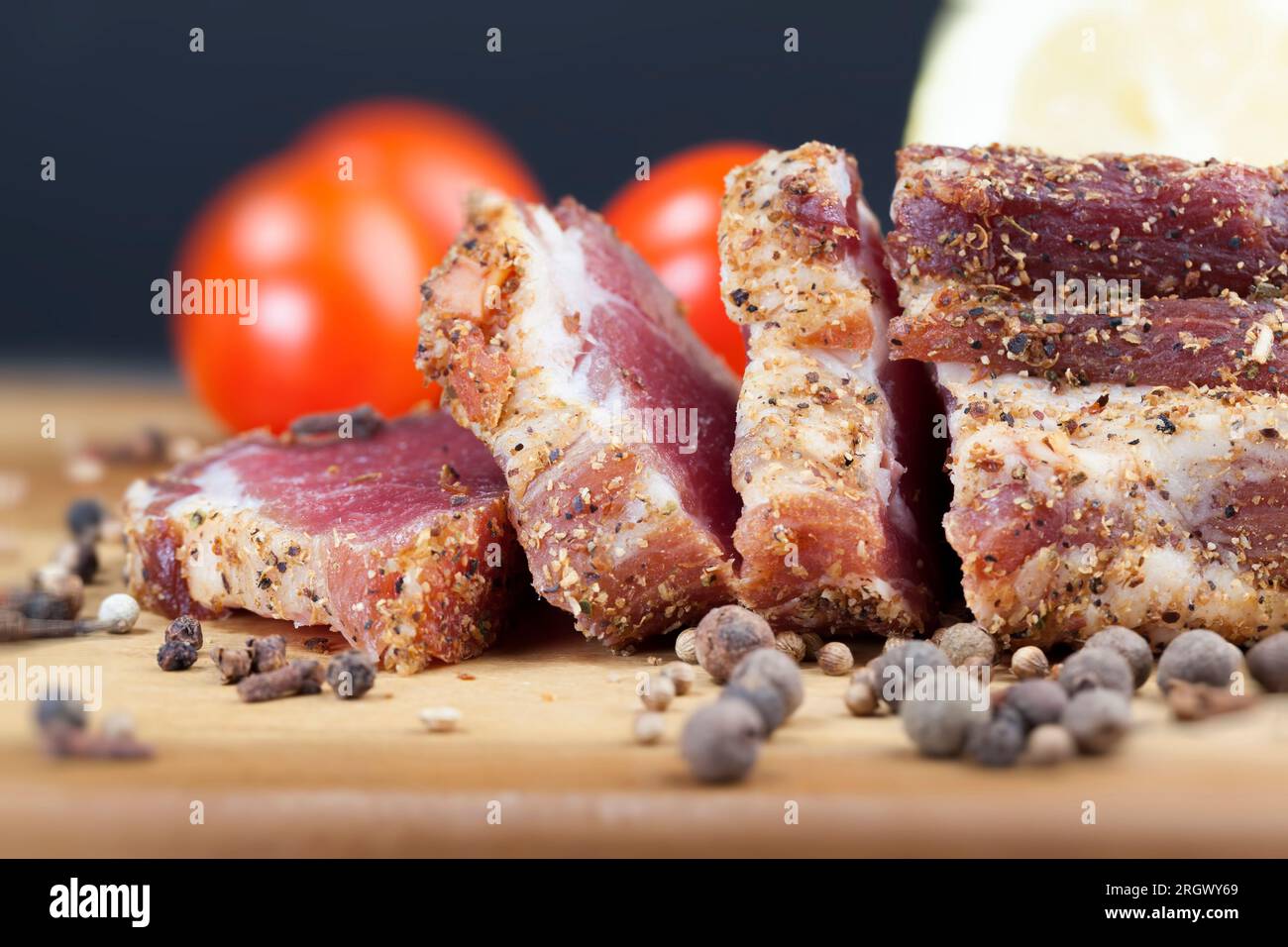 beef meat with lard cut into pieces, beef meat products with spices ...