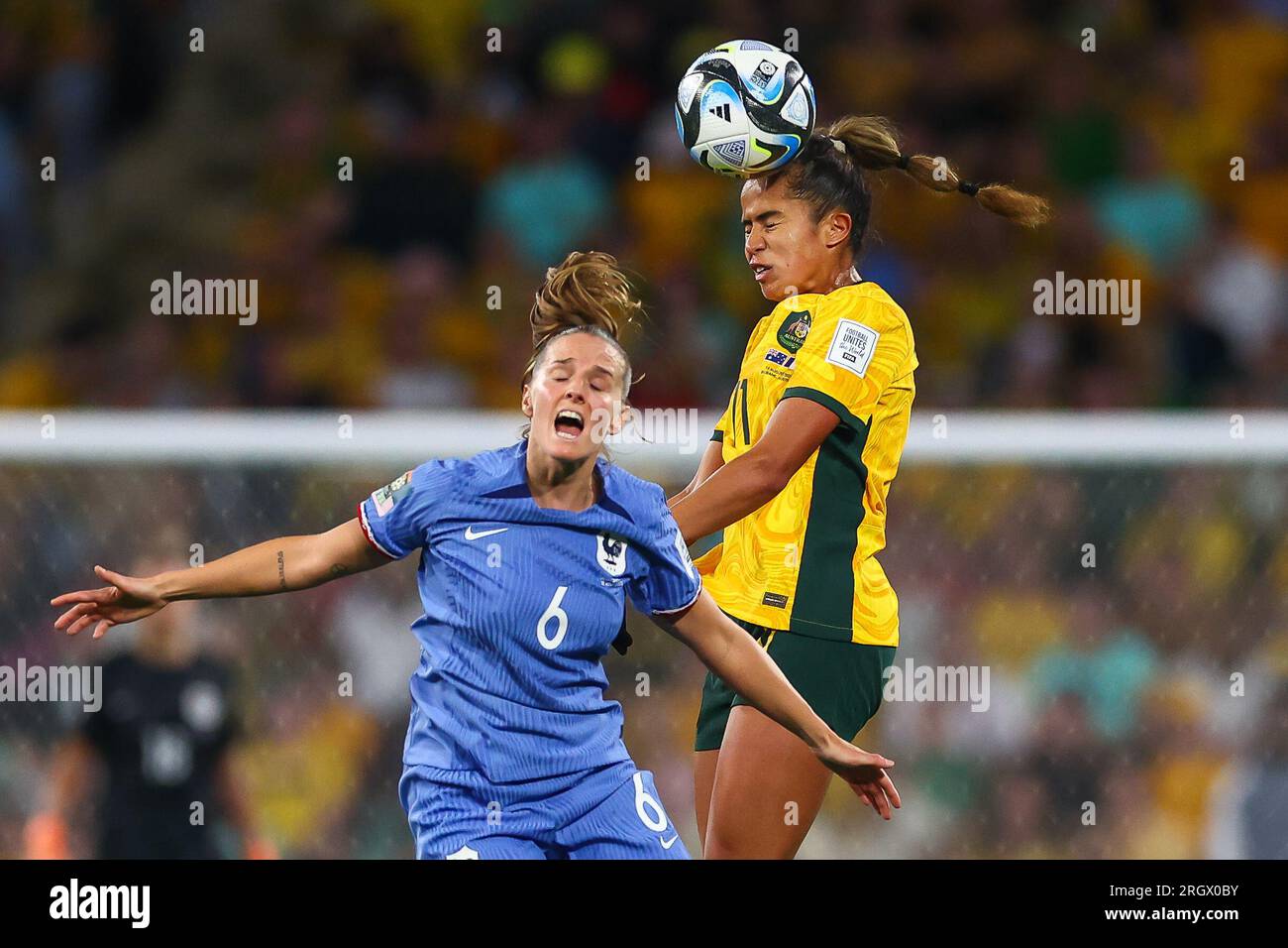 Mary Fowler #11 of Australia wins the header during the FIFA Women's ...