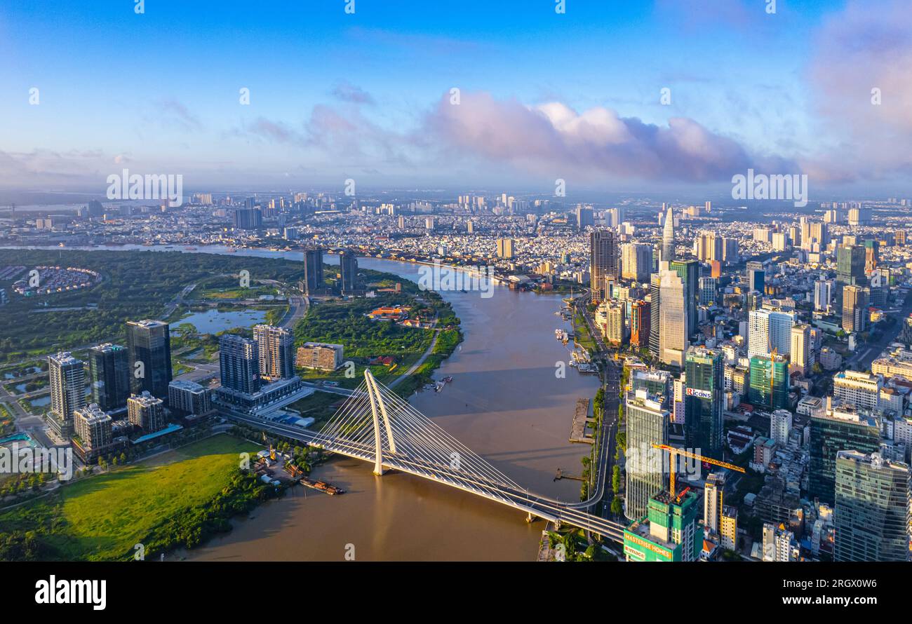 Sunrise on Saigon riverside, Ho Chi Minh city, Vietnam Stock Photo - Alamy