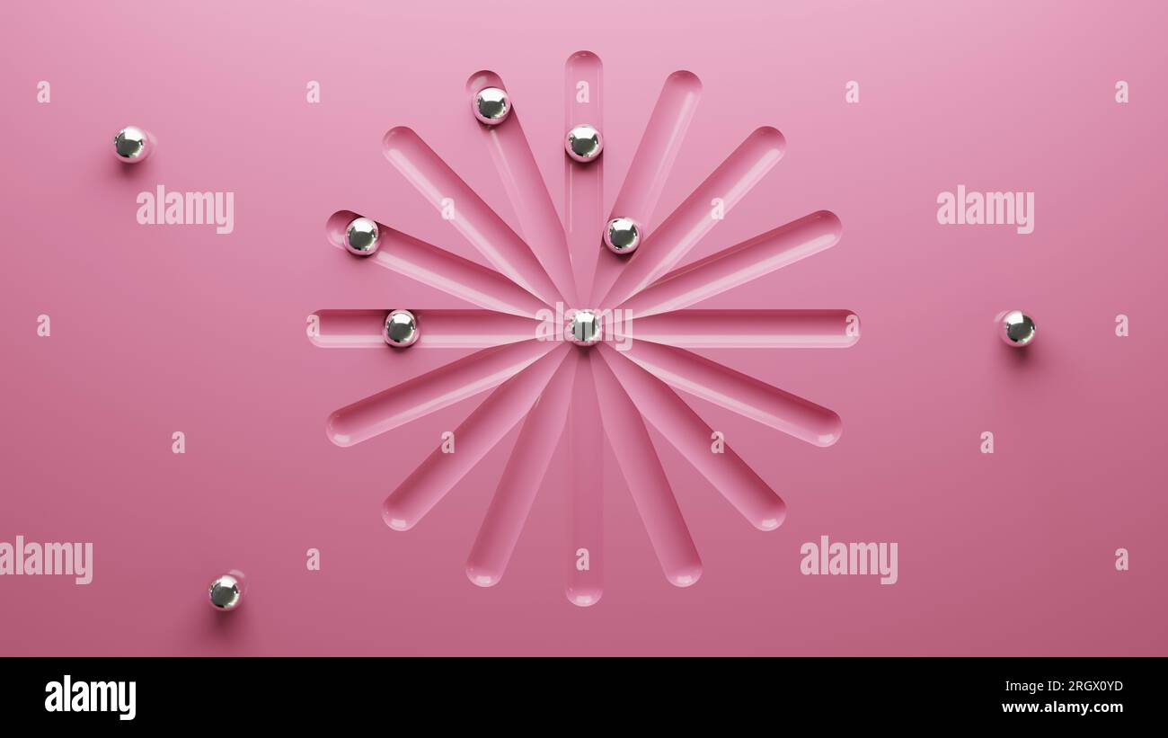 Chromed iron balls roll on a pink plastic board pattern in Japanese ...